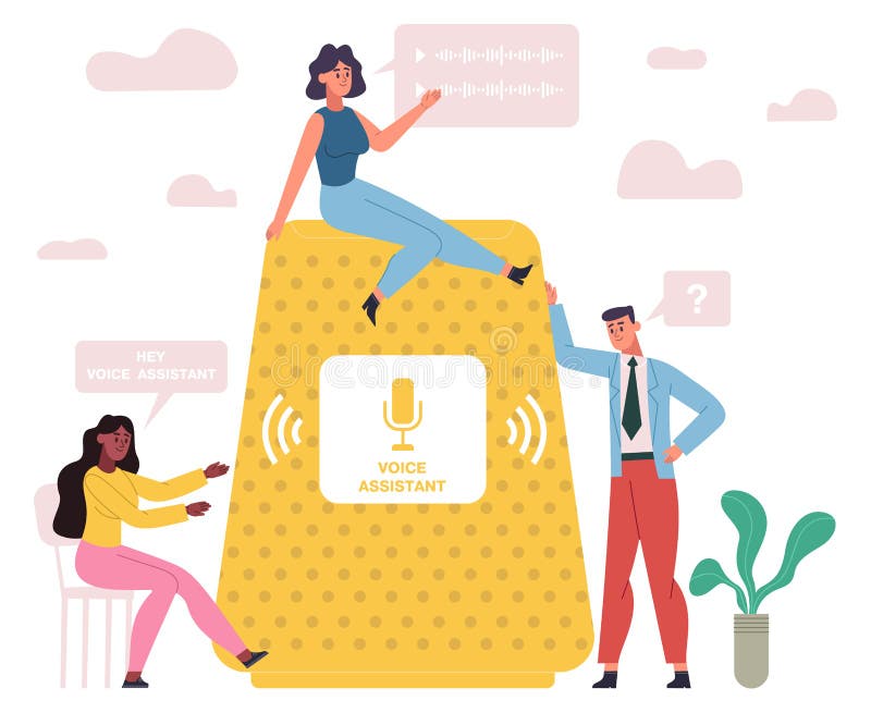 Voice Command Assistant, Digital Smart Speaker Device. People Use Smart ...