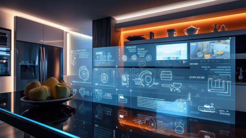 Voice computer in kitchen stock illustration. Illustration of ...