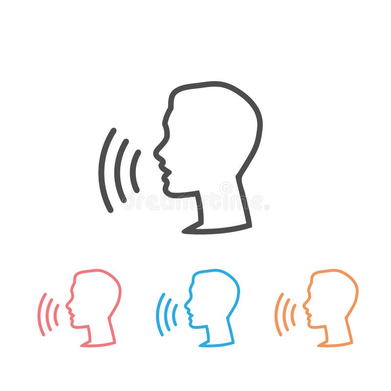 Voice Control Icon Set. Speak or Talk Recognition Linear Icon, Speaking ...