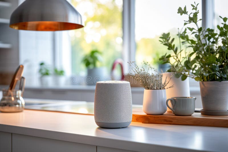 Voice-Controlled Smart Speaker. Background with Selective Focus and ...