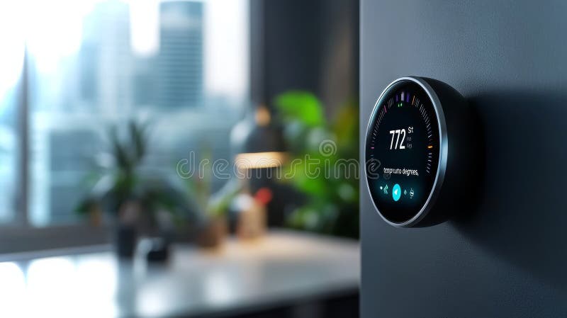 Voice-controlled Thermostat Interface in a Modern Office Setting Stock ...