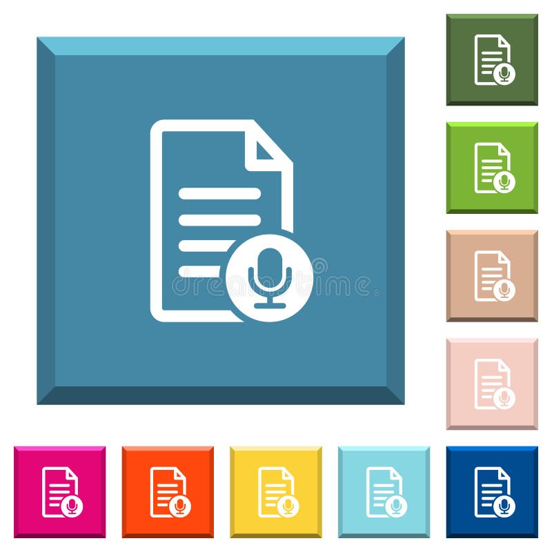 Voice Document White Icons on Edged Square Buttons Stock Vector ...