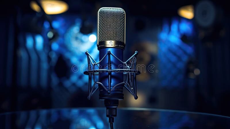 Voice microphone blue stock illustration. Illustration of sound - 317285742