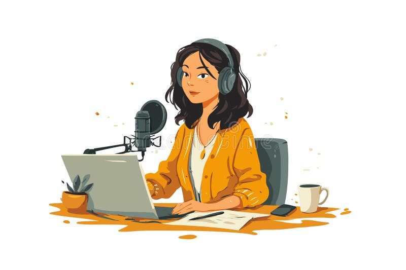 Voice-over Actor at Work Record Isolated Stock Vector - Illustration of ...