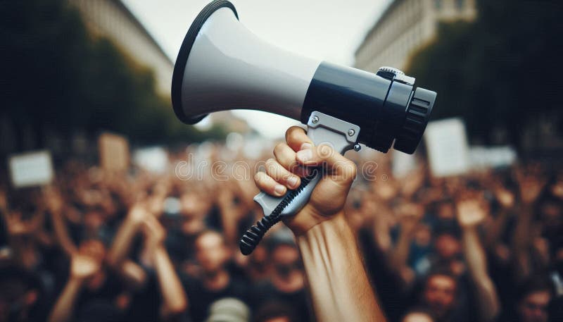 Voice of Protest Megaphone Amidst a Crowd Stock Illustration ...