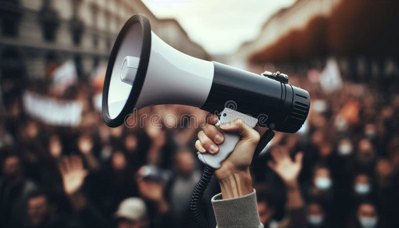Voice of Protest Megaphone Amidst a Crowd Stock Illustration ...