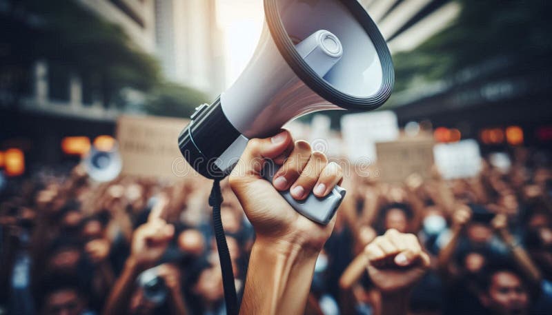 Voice of Protest Megaphone Amidst a Crowd Stock Illustration ...
