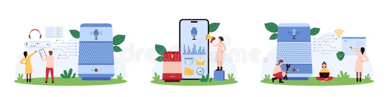 Voice Recognition, Conversation with Chatbot Set, Tiny People Work with ...