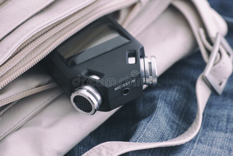 Voice recorder in a bag stock photo. Image of technology - 65425738