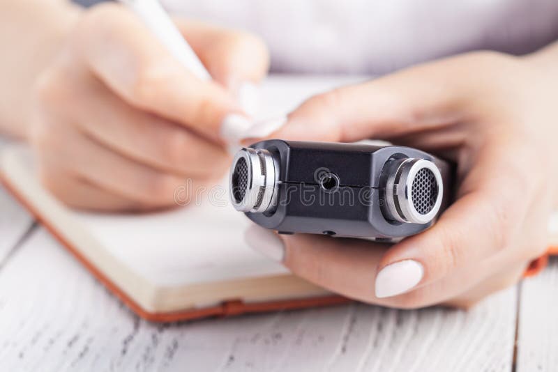 Hand of Journalist with Microphone Stock Image - Image of coach ...