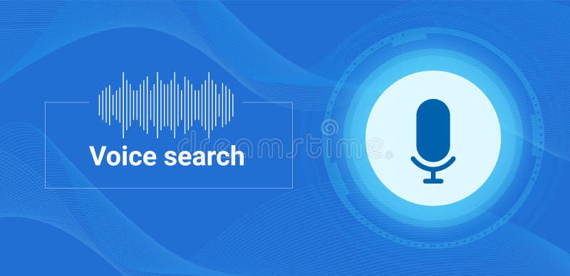 Voice Search. Horizontal Blue Banner with a Sign Microphone and Voice ...