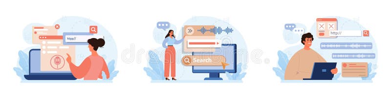 Voice Search Set. Artificial Intelligence Virtual Assistant Stock ...