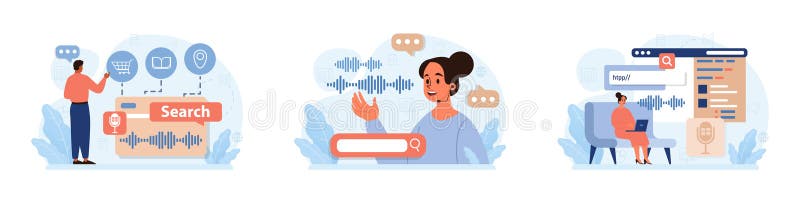 Voice Search Set. Artificial Intelligence Virtual Assistant Stock ...
