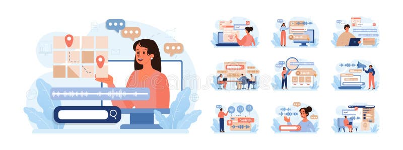 Voice Search Set. Artificial Intelligence Virtual Assistant Stock ...