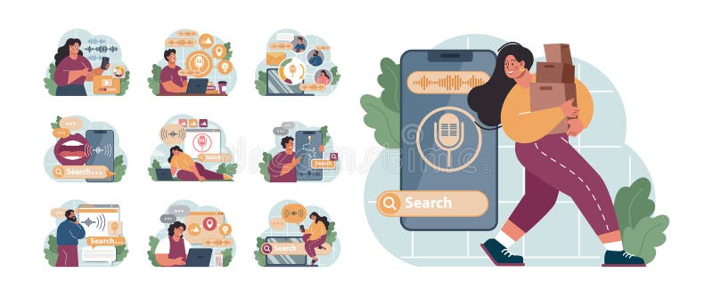 Voice Search Set. Artificial Intelligence Virtual Assistant Stock ...