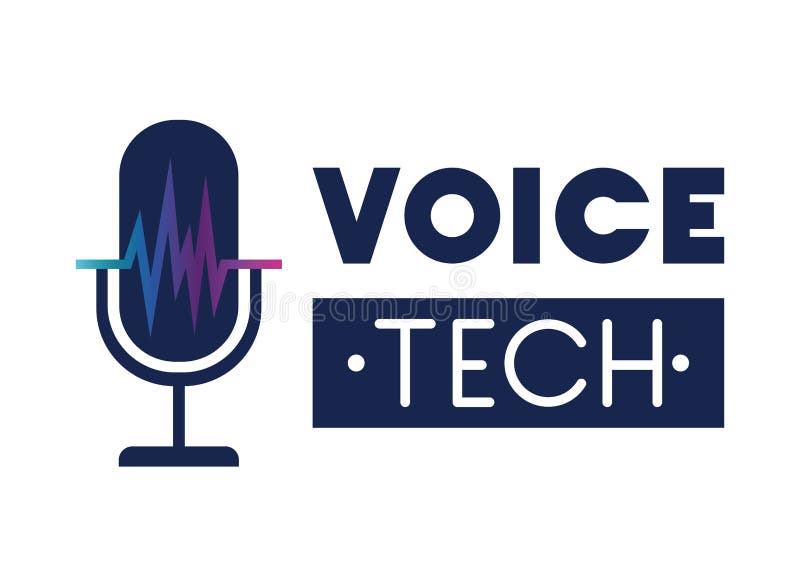 Voice Tech Label with Microphone and Sound Wave Stock Vector ...