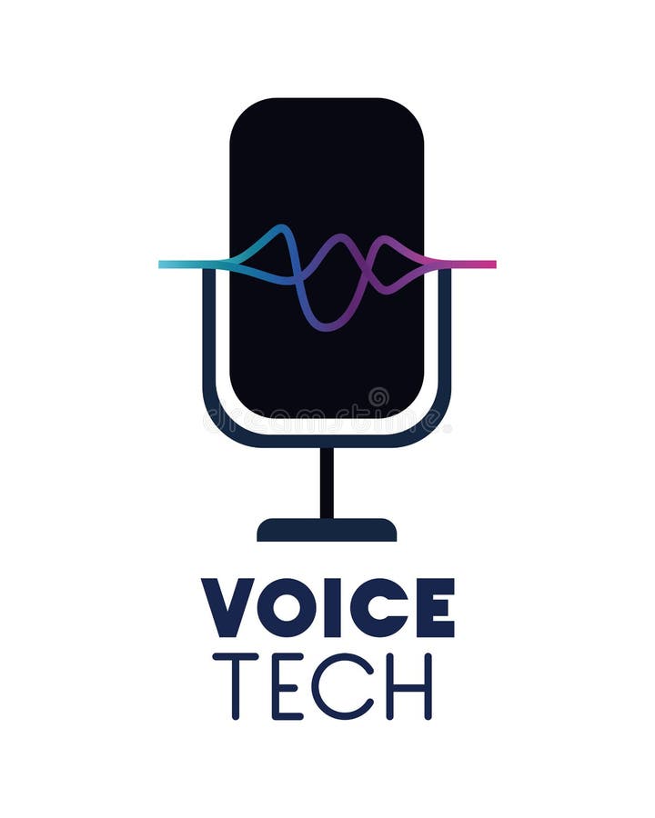 Voice Tech Label with Microphone and Sound Wave Stock Vector ...