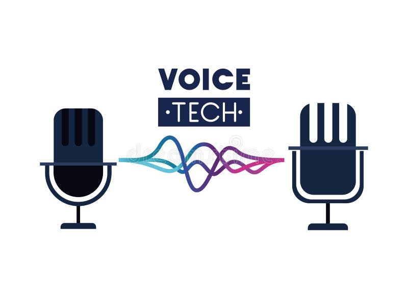 Voice Tech Label with Microphone and Sound Wave Stock Vector ...
