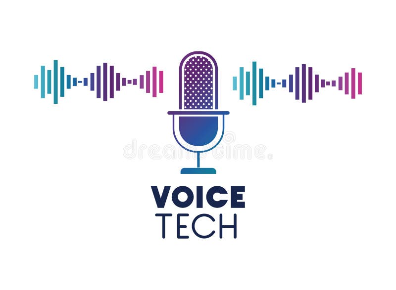 Voice Tech Label with Microphone and Sound Wave Stock Vector ...