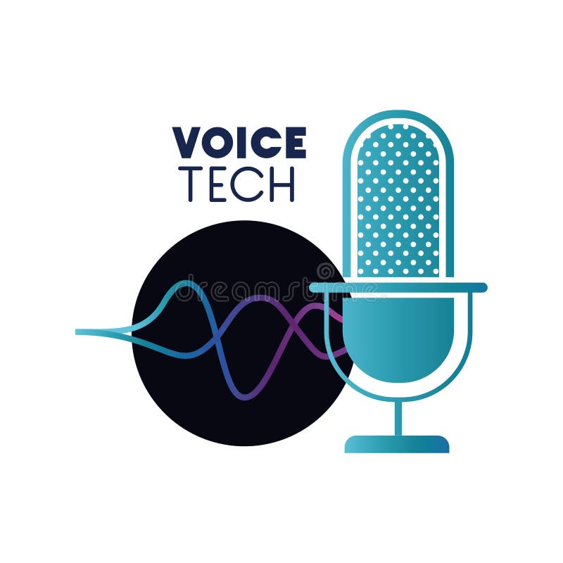 Voice Tech Label with Microphone and Sound Wave Stock Vector ...