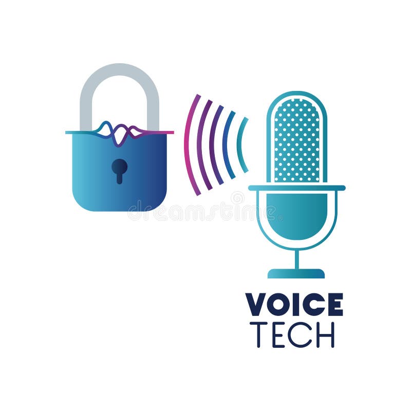 Voice Tech Label with Security Padlock and Microphone Stock Vector ...