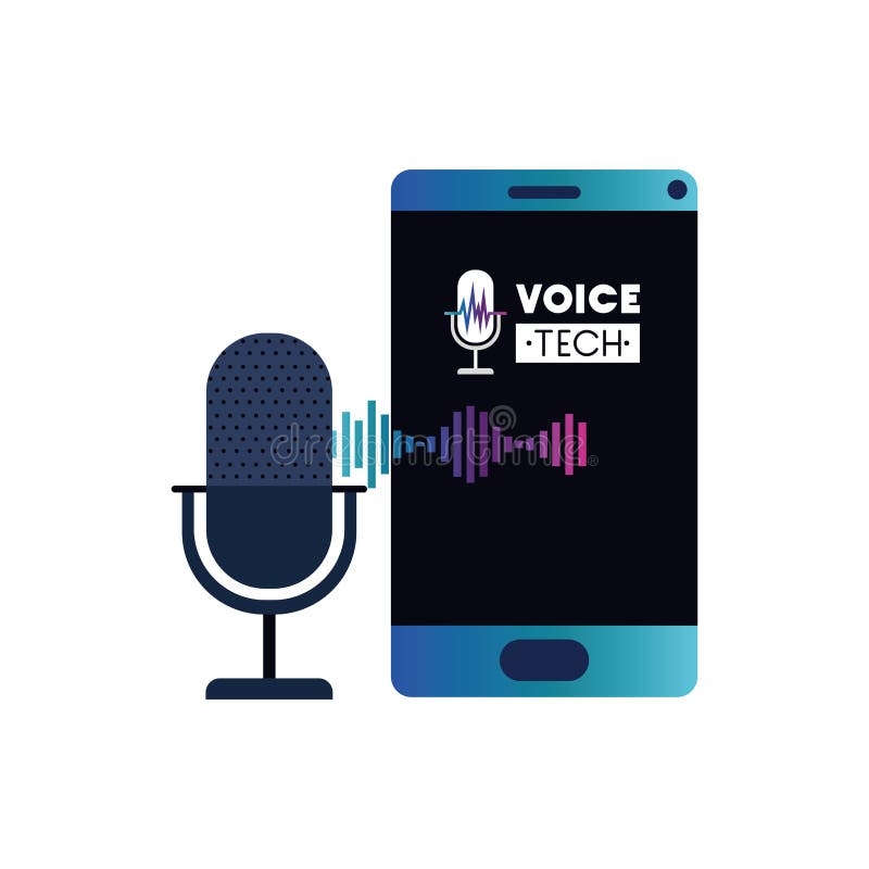 Voice Tech Label with Smartphone and Voice Assistant Stock Vector ...