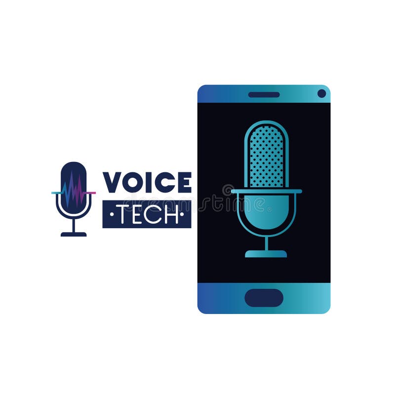 Voice Tech Label with Smartphone and Voice Assistant Stock Vector ...