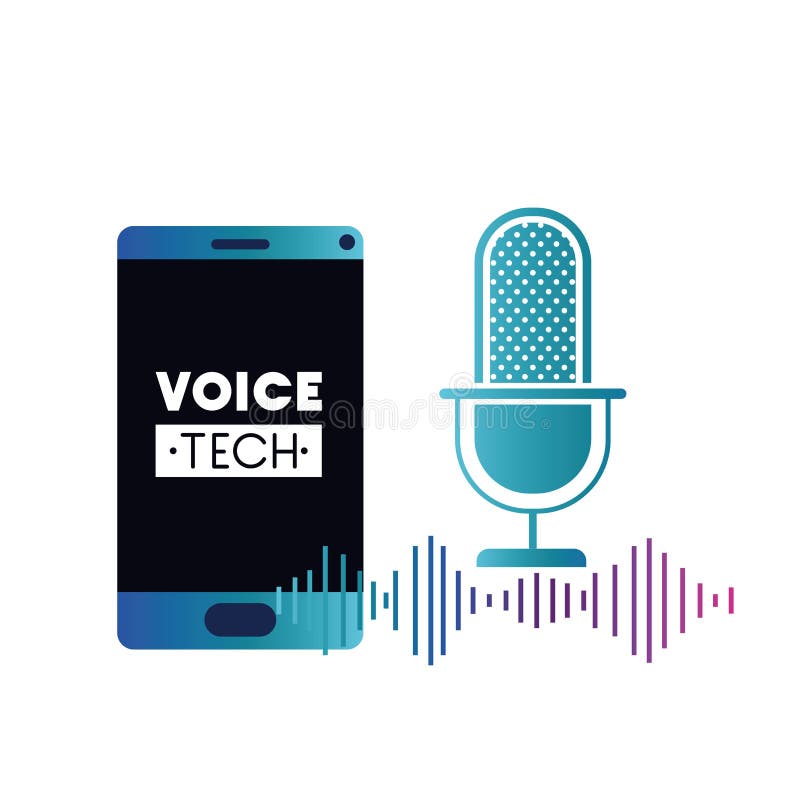 Voice Tech Label with Smartphone and Voice Assistant Stock Vector ...