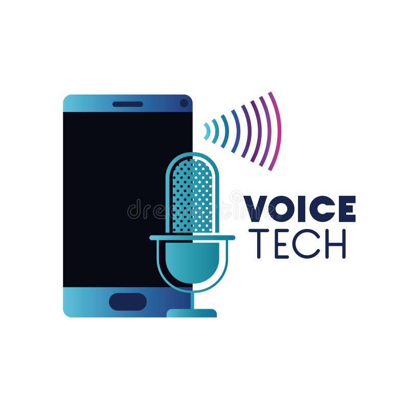 Voice Tech Label with Smartphone and Voice Assistant Stock Vector ...
