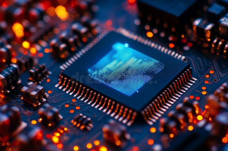 A Void, Abstract Background with a Digital Blue Microchip Circuit ...