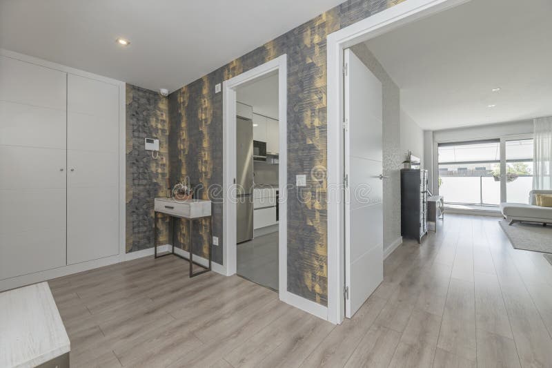 Void Social Space with a White-painted Brick Wall, 3-meter-high ...