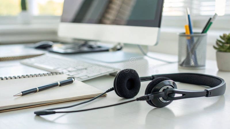 VOIP Headset on Desk for Customer Service Support. Generative AI Stock ...
