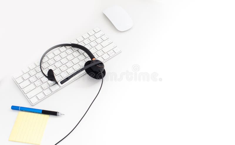 VOIP Headset on Laptop Computer Keyboard. Communication Support for ...