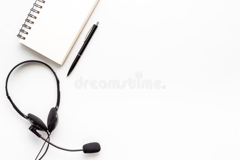 Voip Headset On Office Desk. Call Center Support Or Customer Service ...