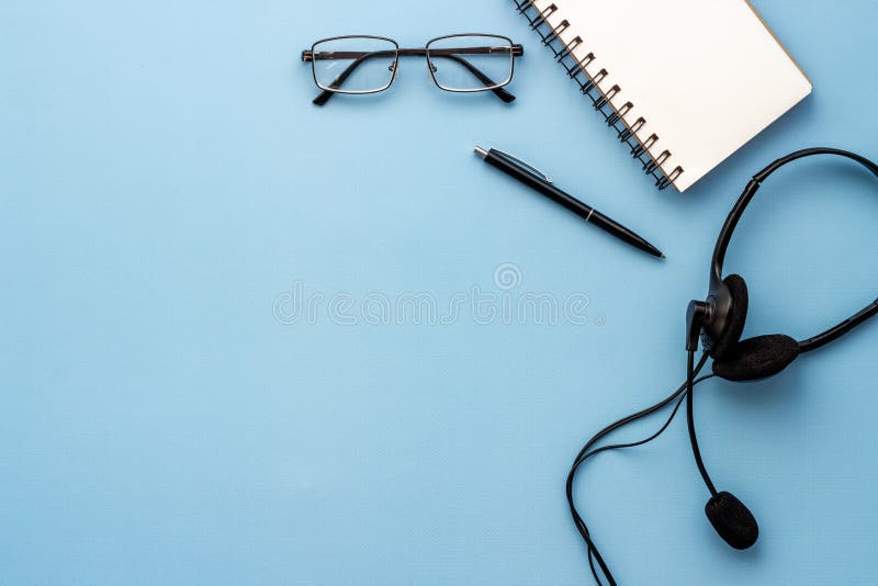 Voip Headset on Office Desk. Call Center Support or Customer Service ...