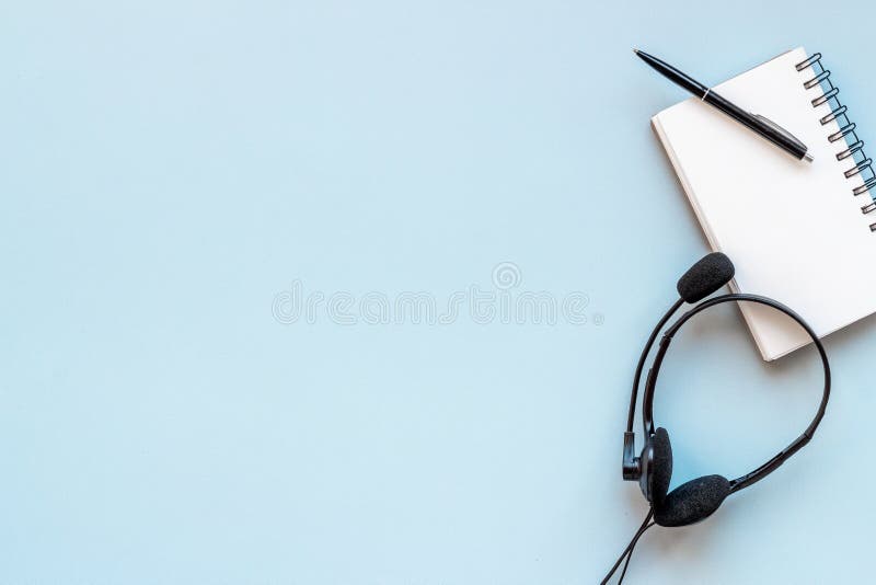 Voip Headset on Office Desk. Call Center Support or Customer Service ...