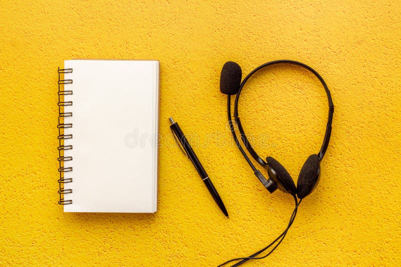 Voip Headset on Office Desk. Call Center Support or Customer Service ...