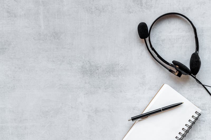 Voip Headset on Office Desk. Call Center Support or Customer Service ...