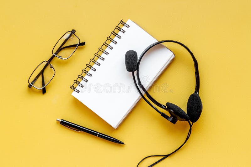 Voip Headset on Office Desk. Call Center Support or Customer Service ...