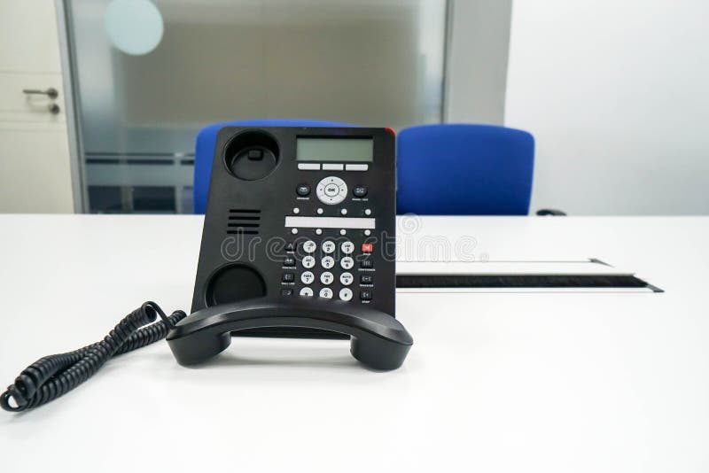 Voip IP Phone on Table in Boardroom for Management Meeting Stock Photo ...