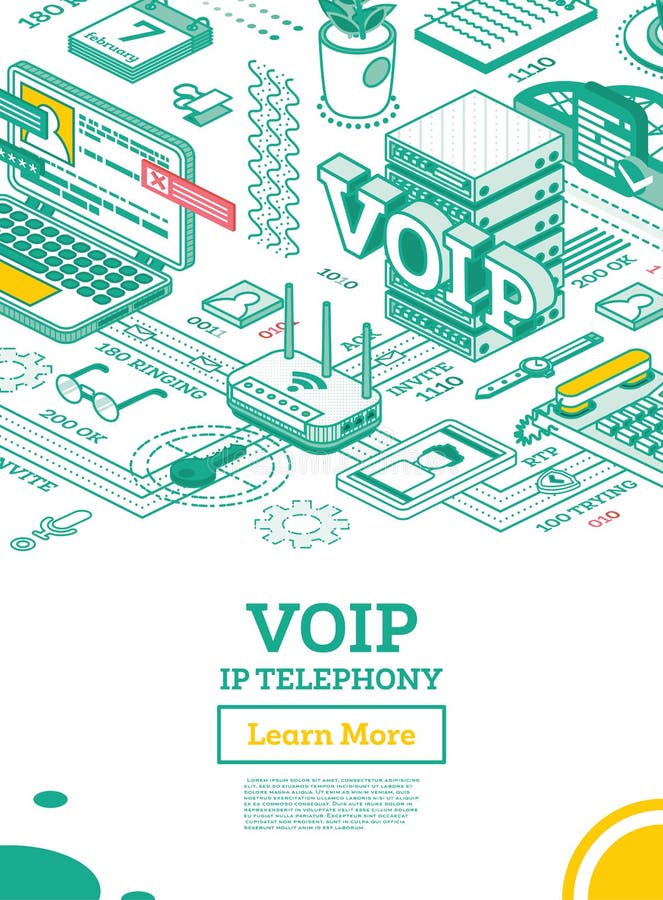 VOIP IP Telephony Services. Isometric Outline Concept Stock Vector ...