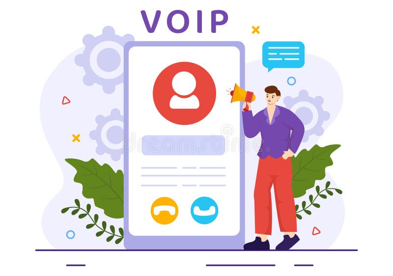 VOIP or Voice Over Internet Protocol Vector Illustration with Telephony ...