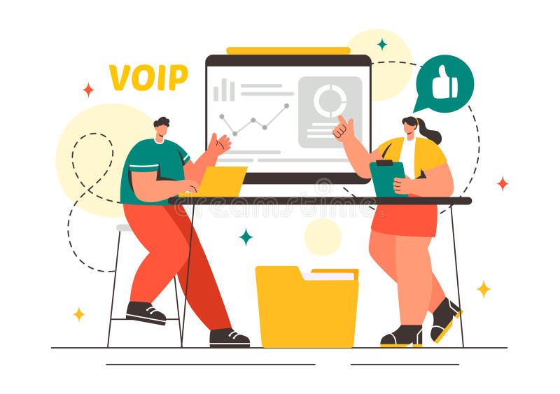 VOIP or Voice Over Internet Protocol Vector Illustration with Telephony ...