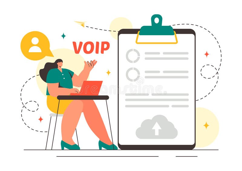 VOIP or Voice Over Internet Protocol Vector Illustration with Telephony ...