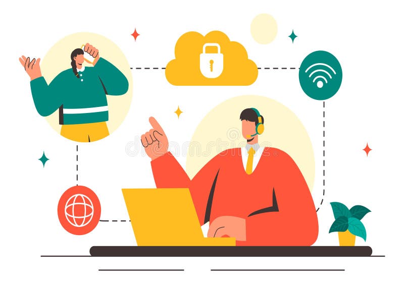 VOIP or Voice Over Internet Protocol Vector Illustration with Telephony ...