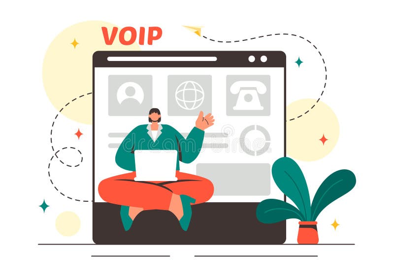 VOIP or Voice Over Internet Protocol Vector Illustration with Telephony ...