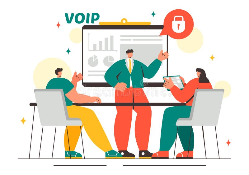 VOIP or Voice Over Internet Protocol Vector Illustration with Telephony ...
