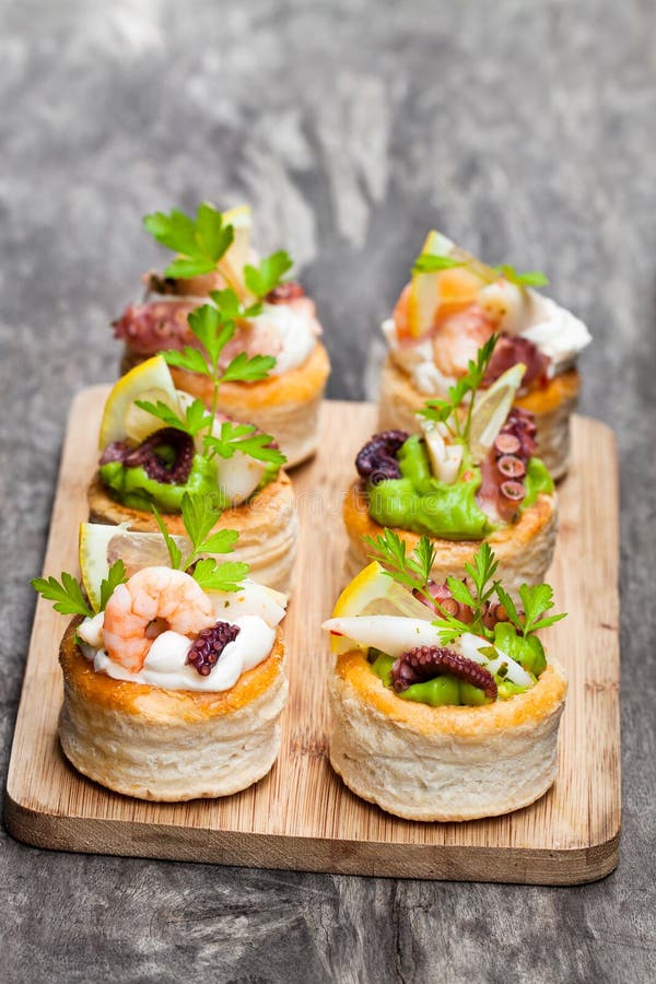 Vol-au-vents Puff Pastry Cases Filled with Salted Squid and Oct Stock ...