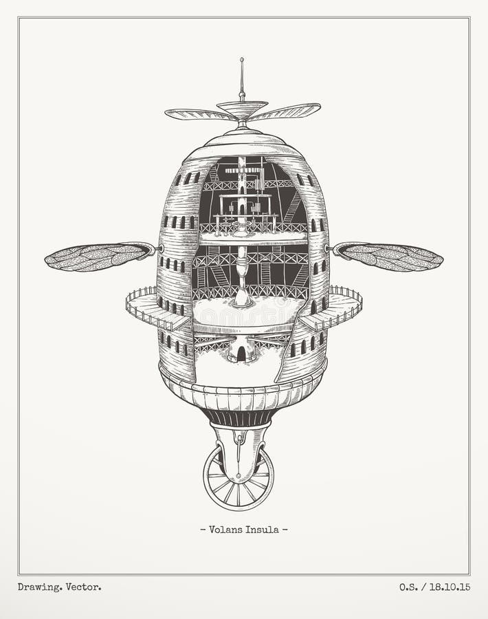 Flying machine sketch stock vector. Illustration of invention - 13487209