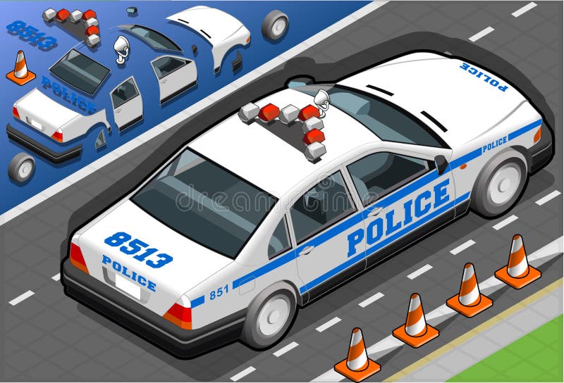 Volante Della Polizia Isometrico Nella Retrovisione Illustrazione ...